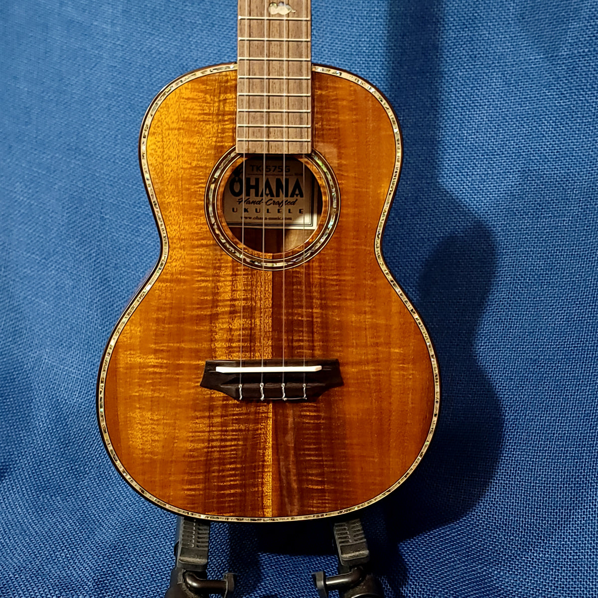 Ohana Tenor TK-570G All Solid Premium Koa Birds Abalone Inlay Ukulele ...